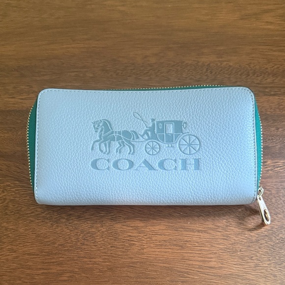 Coach | Bags | Coach Light Blue Leather Zip Wallet | Poshmark